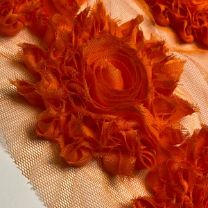 Orange 3 Glitter Ruffle Shabby Chiffon Rose Trim, Frayed Fabric Flowers ...