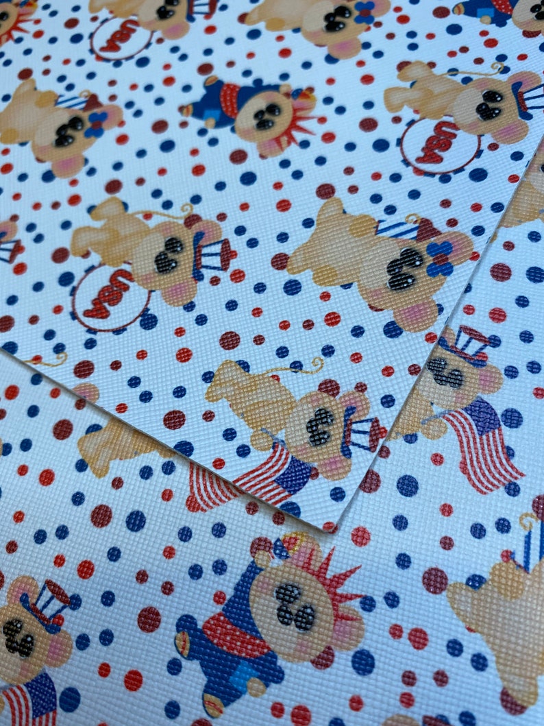 USA Teddy Bear 4th of July Print Faux Leather Sheet Pattern - Etsy