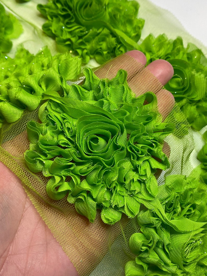 Lime Green 3 Glitter Ruffle Shabby Chiffon Rose Trim Frayed - Etsy