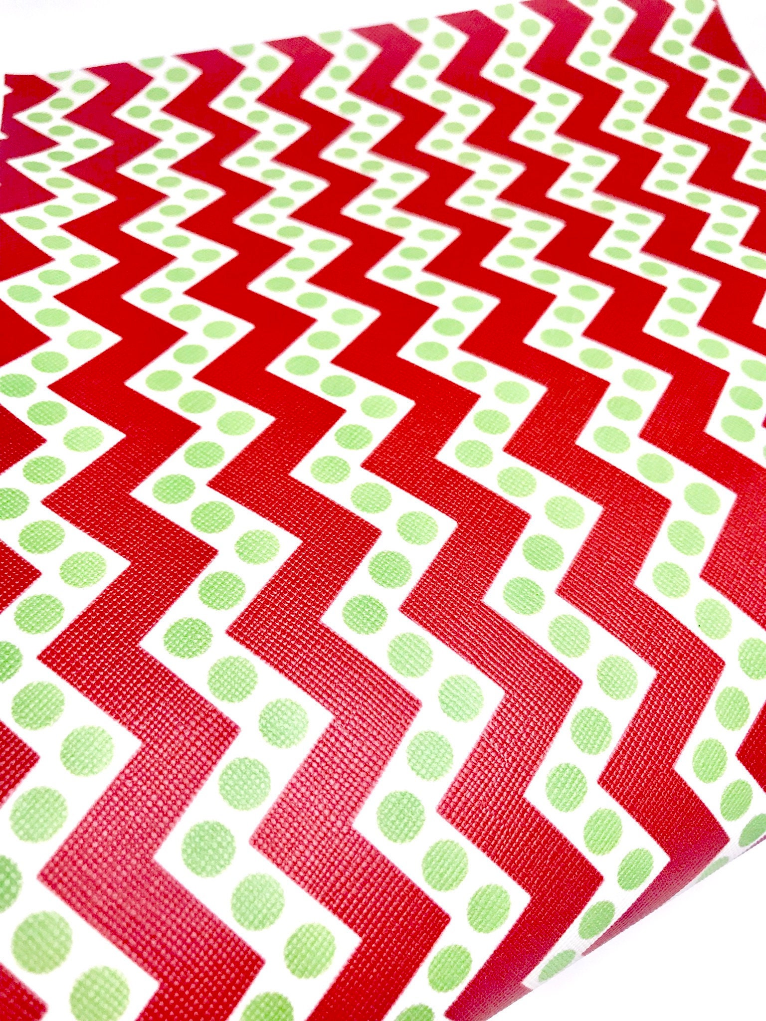 Red & Green Chevron Polka Dot Christmas Printed Faux Leather - Etsy