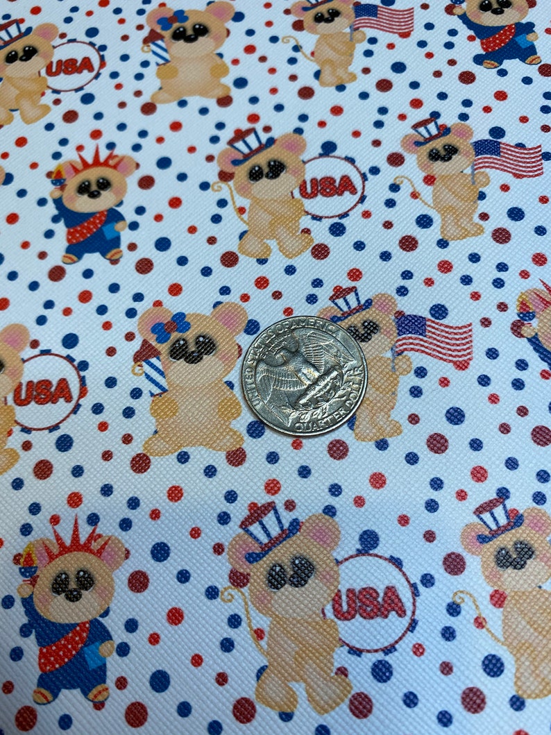 USA Teddy Bear 4th of July Print Faux Leather Sheet Pattern | Etsy