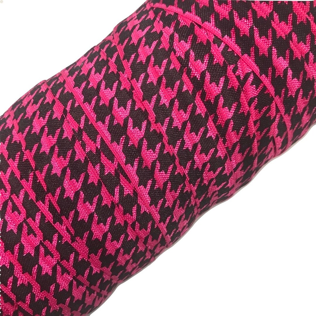 Hot Pink Houndstooth Print 5/8" Fold Over Elastic FOE, 1-10 Yards, FOE ...