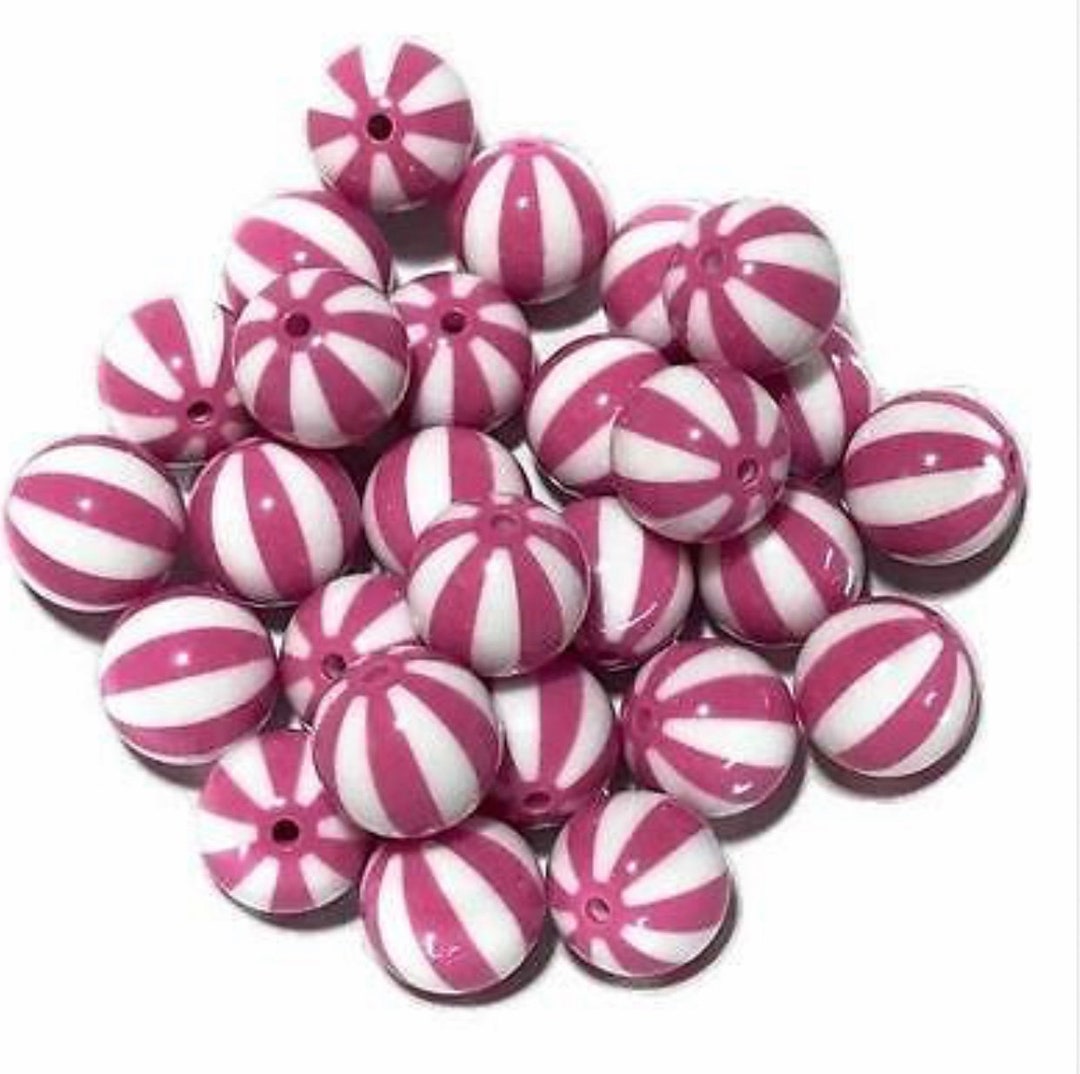 20mm Hot Pink Watermelon Stripe Chunky Bubblegum Beads, Large Print ...