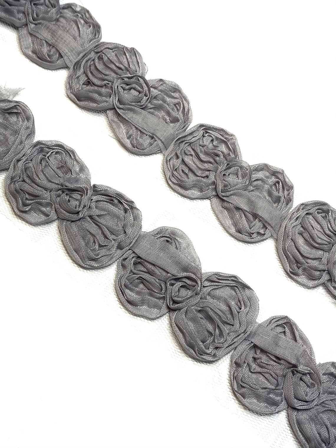 Gray 2.5 BOWS shabby chiffon rose trim frayed fabric | Etsy