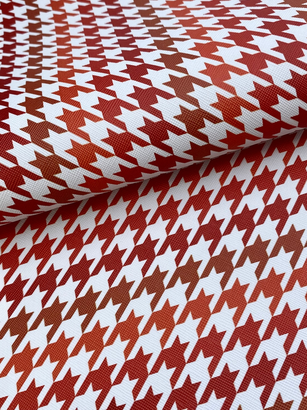 Orange houndstooth printed faux leather sheets, pattern vinyl fabric ...