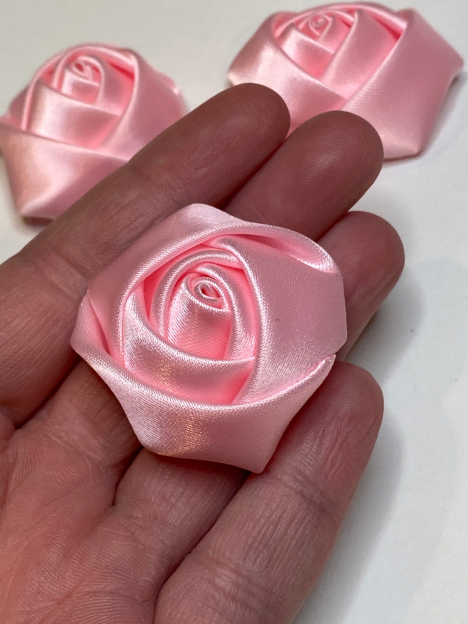 Light Pink 1.5 Satin Rolled Rose Fabric Flower DIY Baby - Etsy