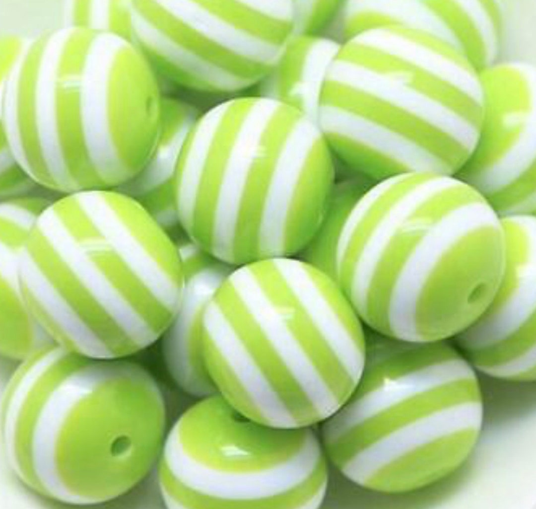 Lime Green Striped Bubblegum Beads: Chunky Acrylic Gumball Beads 20mm ...