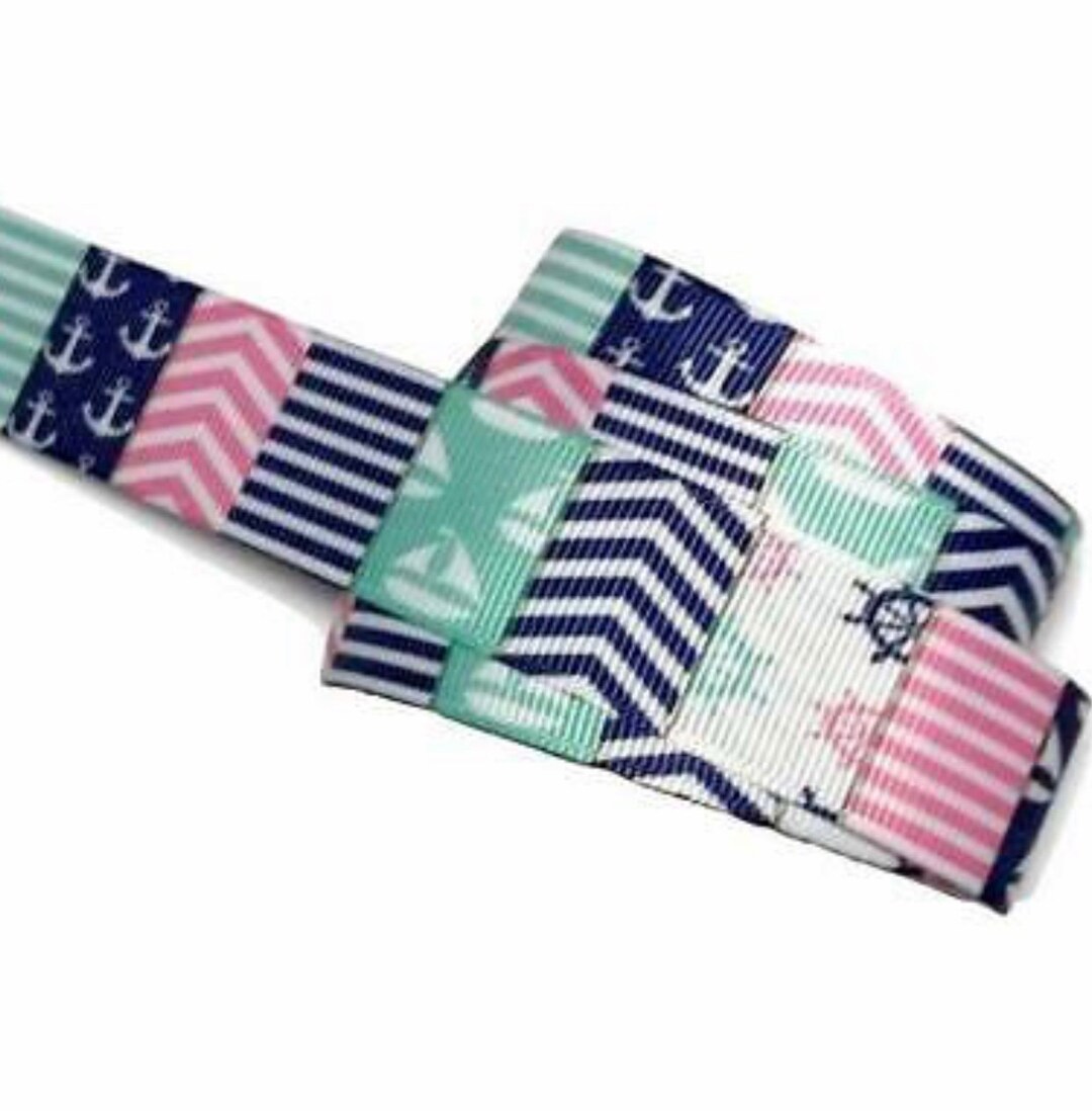 Nautical Chevron Printed 7/8" Grosgrain Ribbon, Trim by the Yard for ...