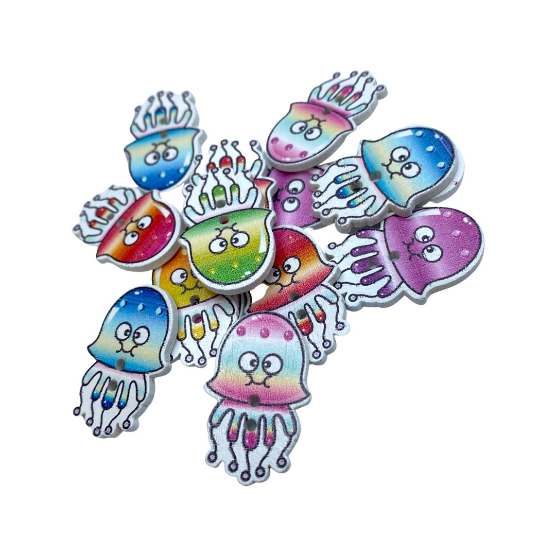 32mm 2 Hole Rainbow Jellyfish Wooden Sewing Button ASSORTED COLORS ...