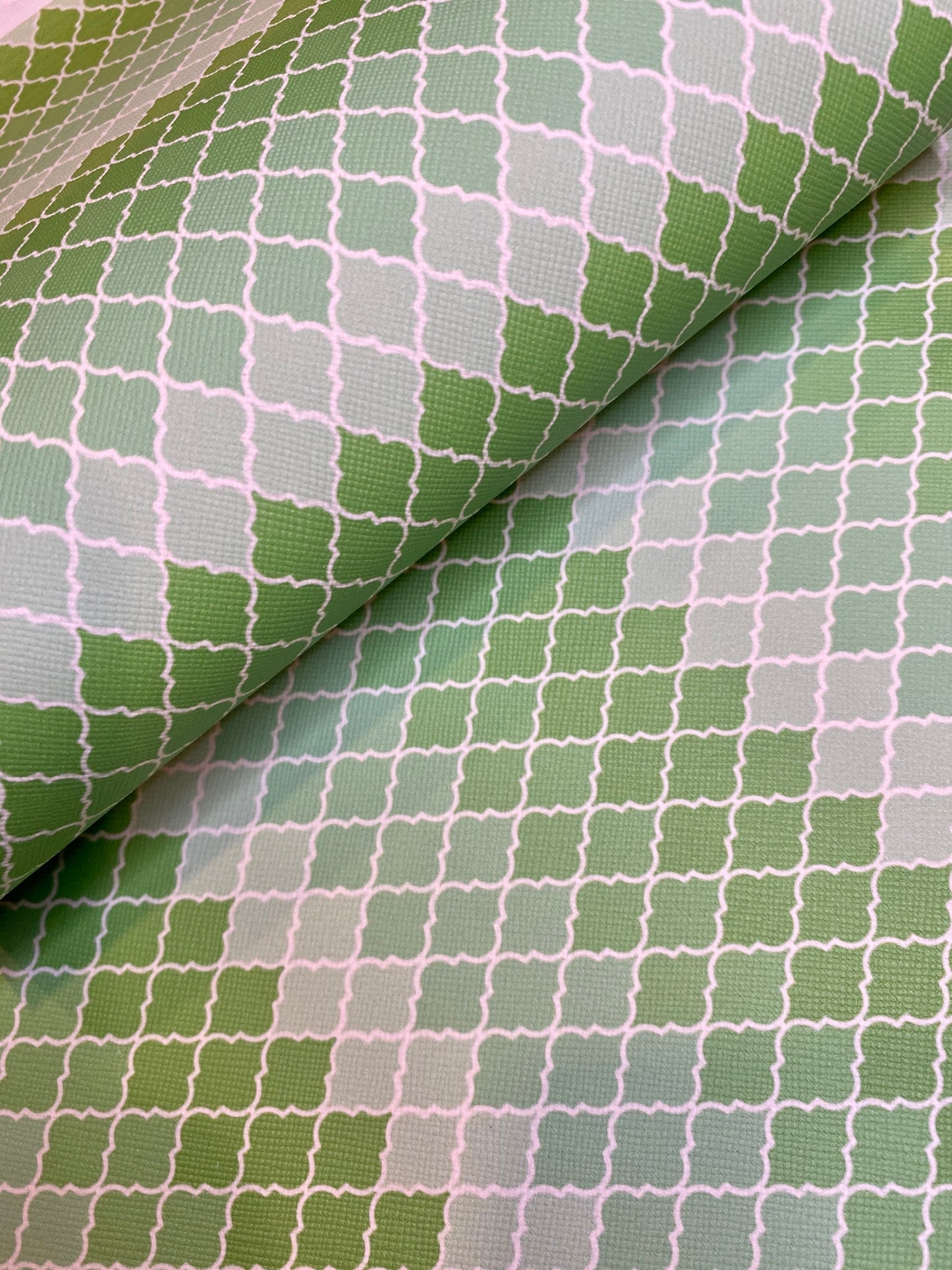 Green quatrefoil printed faux leather sheets pattern vinyl | Etsy