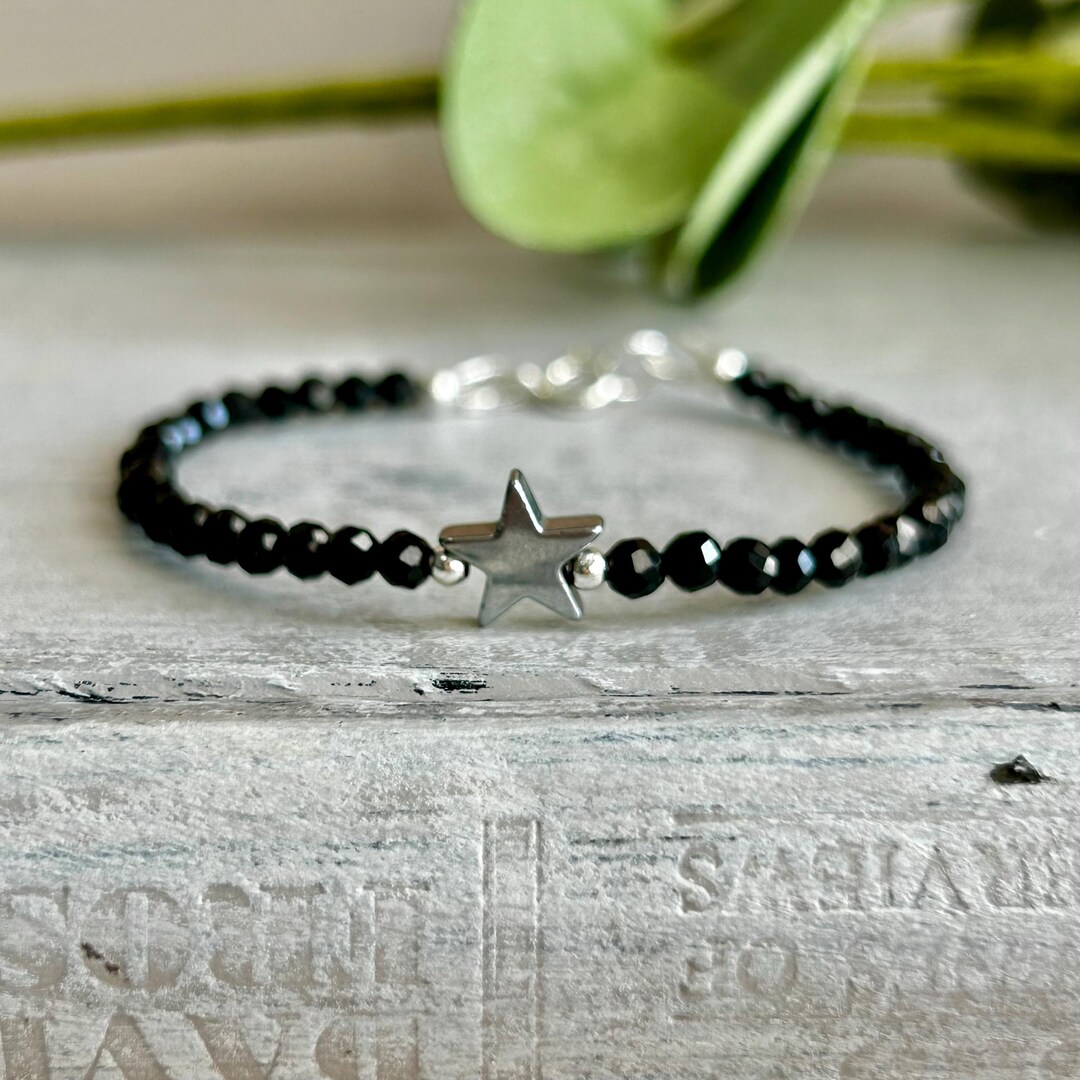 Celestial Spinel Gemstone Bracelet, Beaded Black Stone Jewelry ...