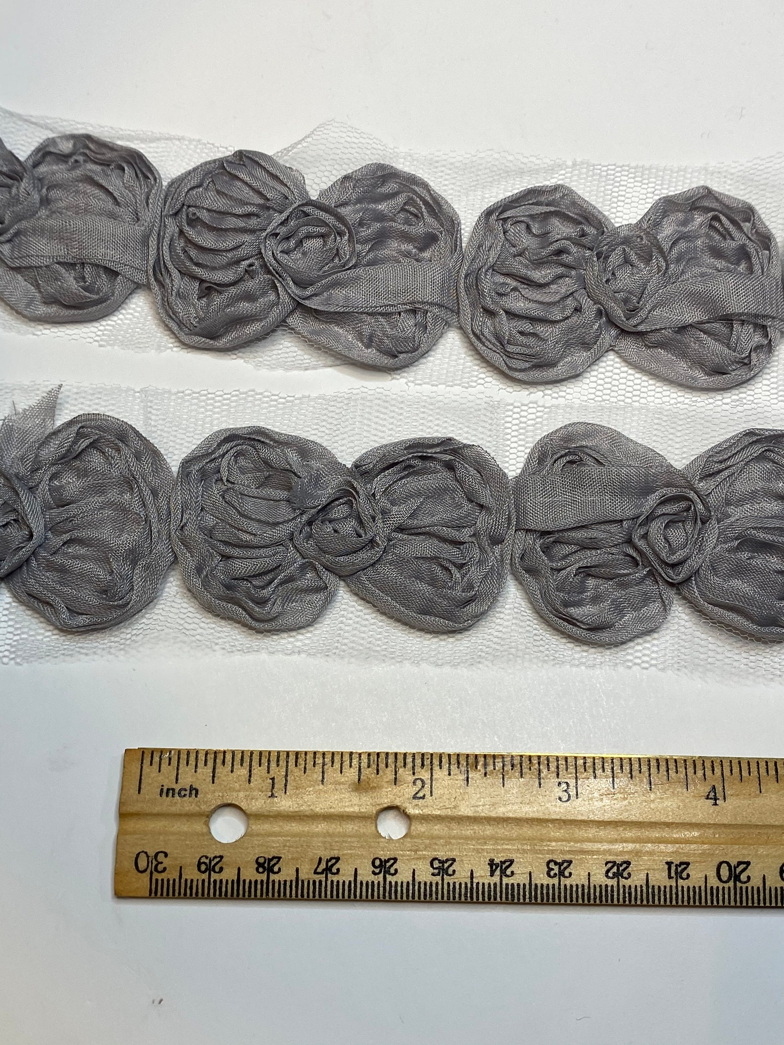Gray 2.5 BOWS shabby chiffon rose trim frayed fabric | Etsy