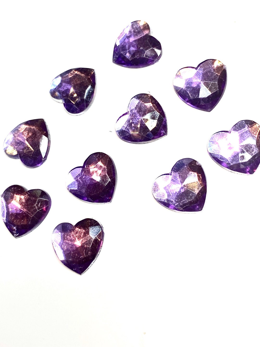 10 Pcs Purple 12mm Heart Acrylic Resin Rhinestone Flat Back ...