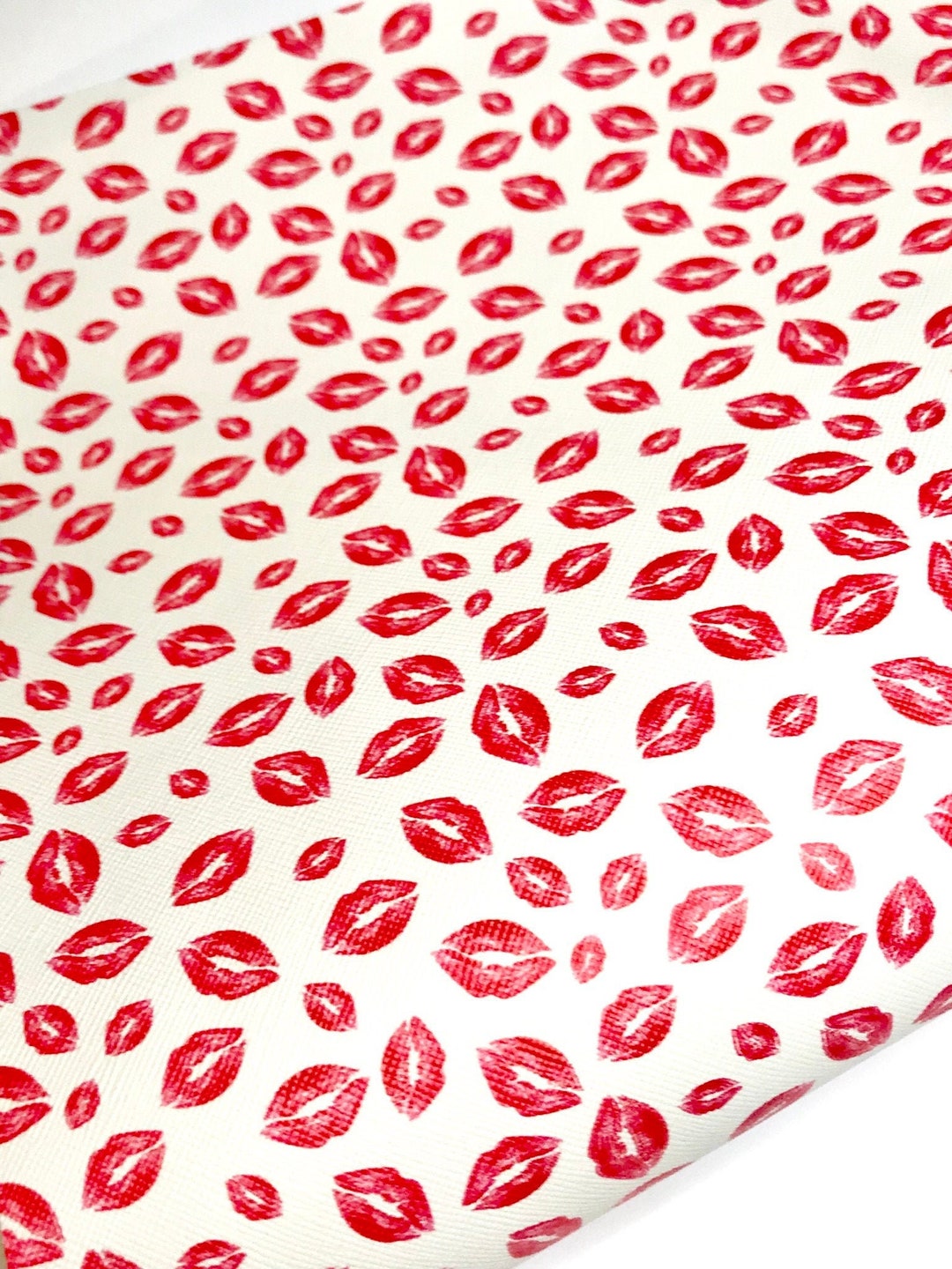 Red Kiss Lips Valentines Day Printed Faux Leather Sheets Pattern Vinyl ...