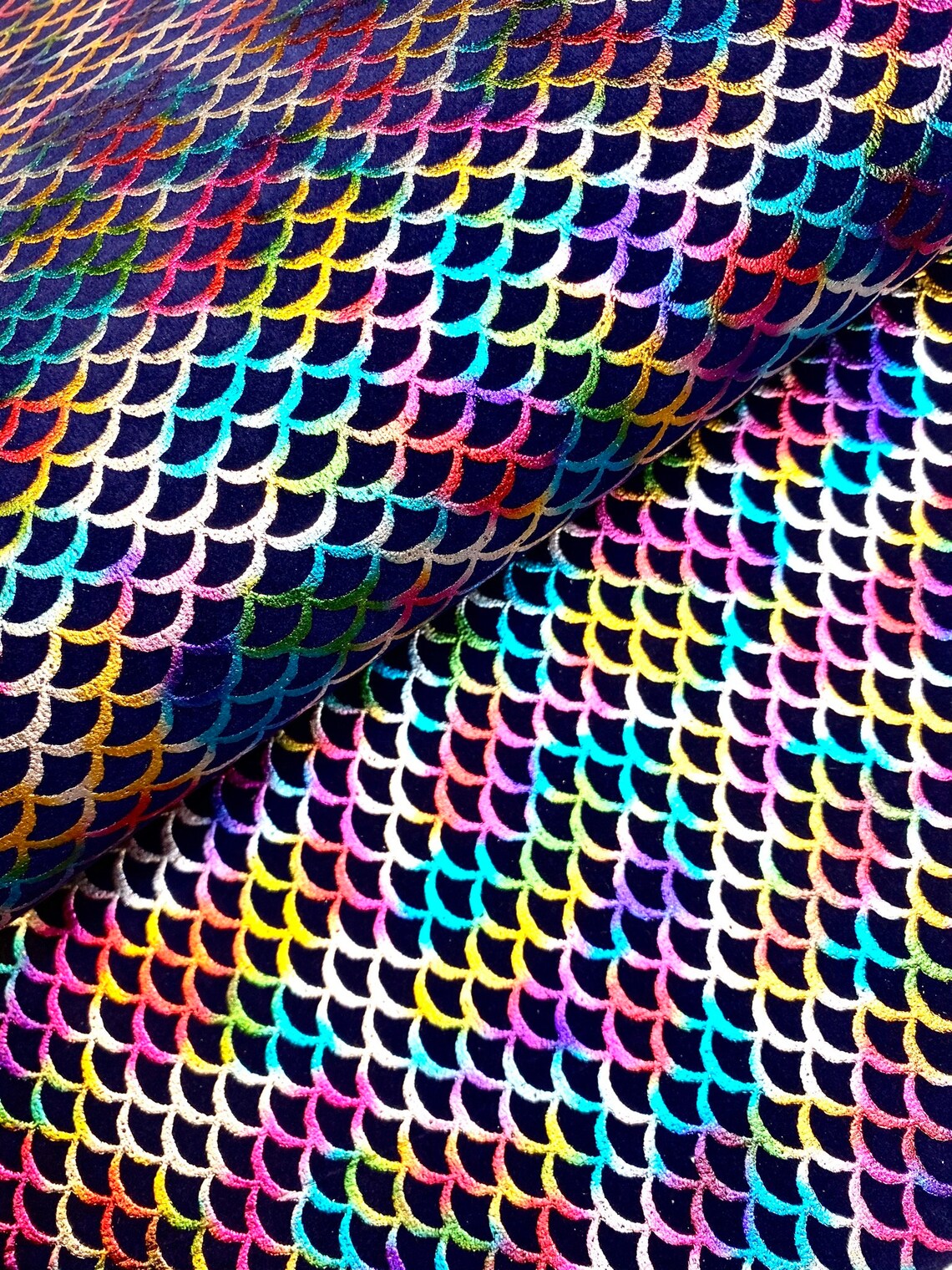 Royal Blue Metallic Rainbow Mermaid Scales Printed Faux Leather Sheet ...