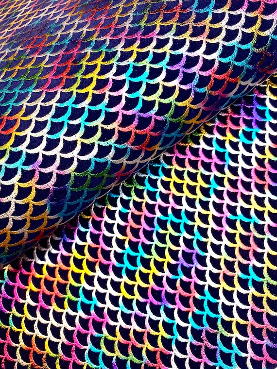 Royal Blue Metallic Rainbow Mermaid Scales Printed Faux - Etsy