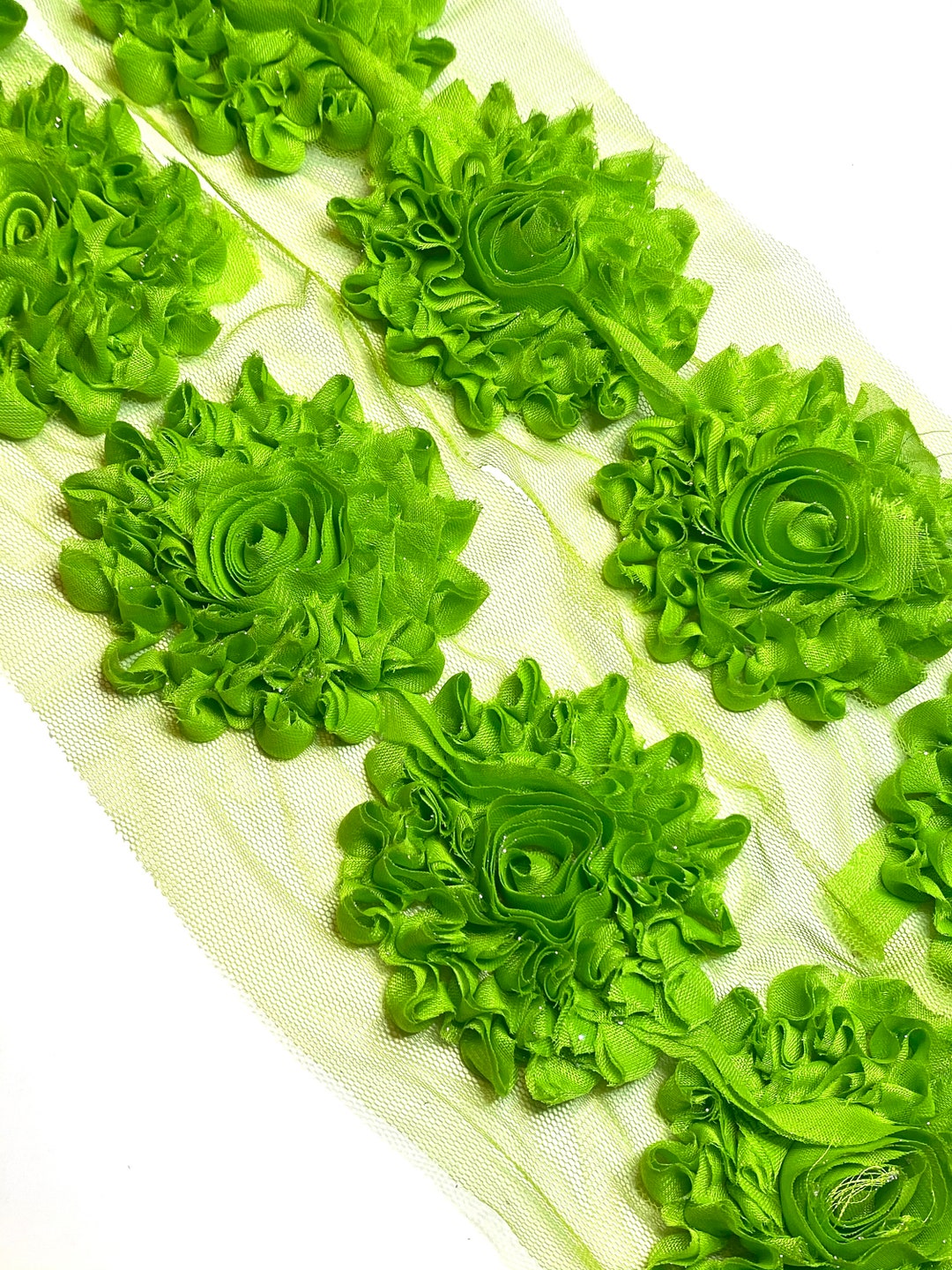 Lime Green 3 Glitter Ruffle Shabby Chiffon Rose Trim Frayed - Etsy