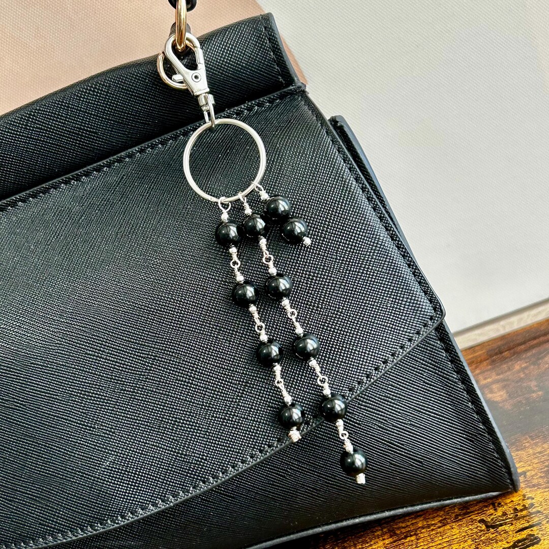 Black Onyx Gemstone Beaded Keychain, Custom Bag Charm, Personalized ...
