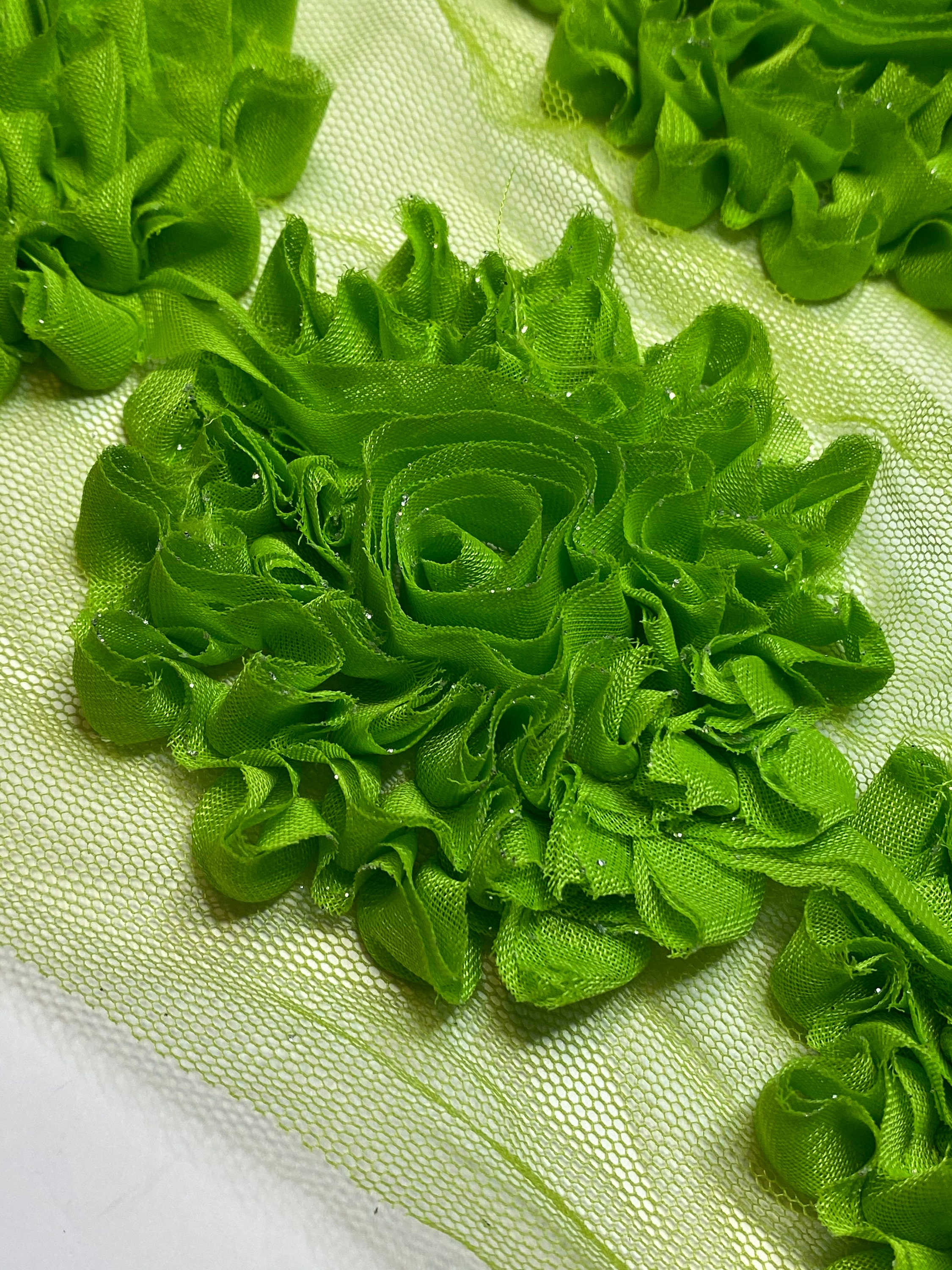Lime Green 3 Glitter Ruffle Shabby Chiffon Rose Trim Frayed - Etsy