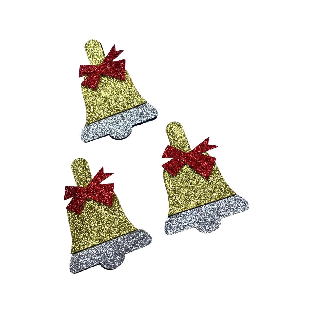 Gold Glitter Christmas Bell 45mm Padded Appliqués, DIY Headband ...
