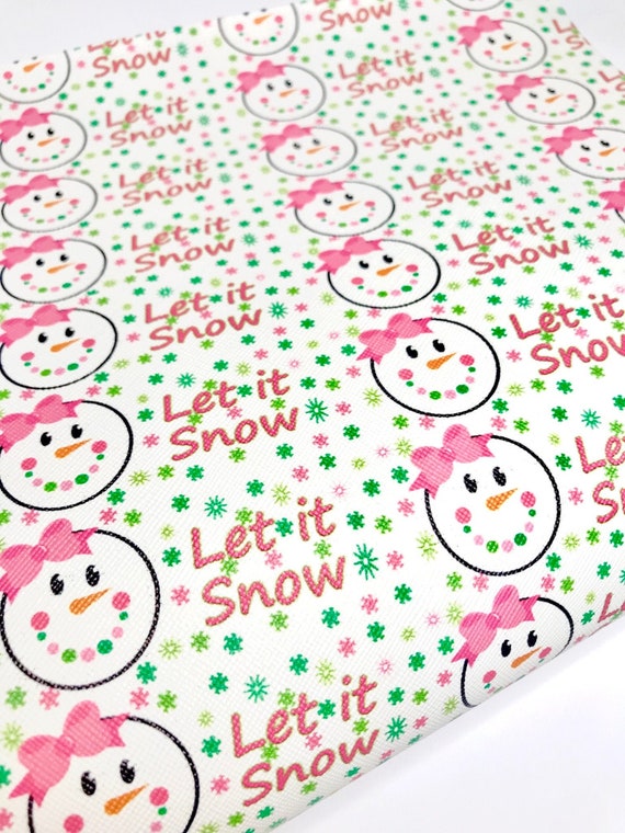 Let it Snow snowman w/ bow Christmas printed faux leather | Etsy