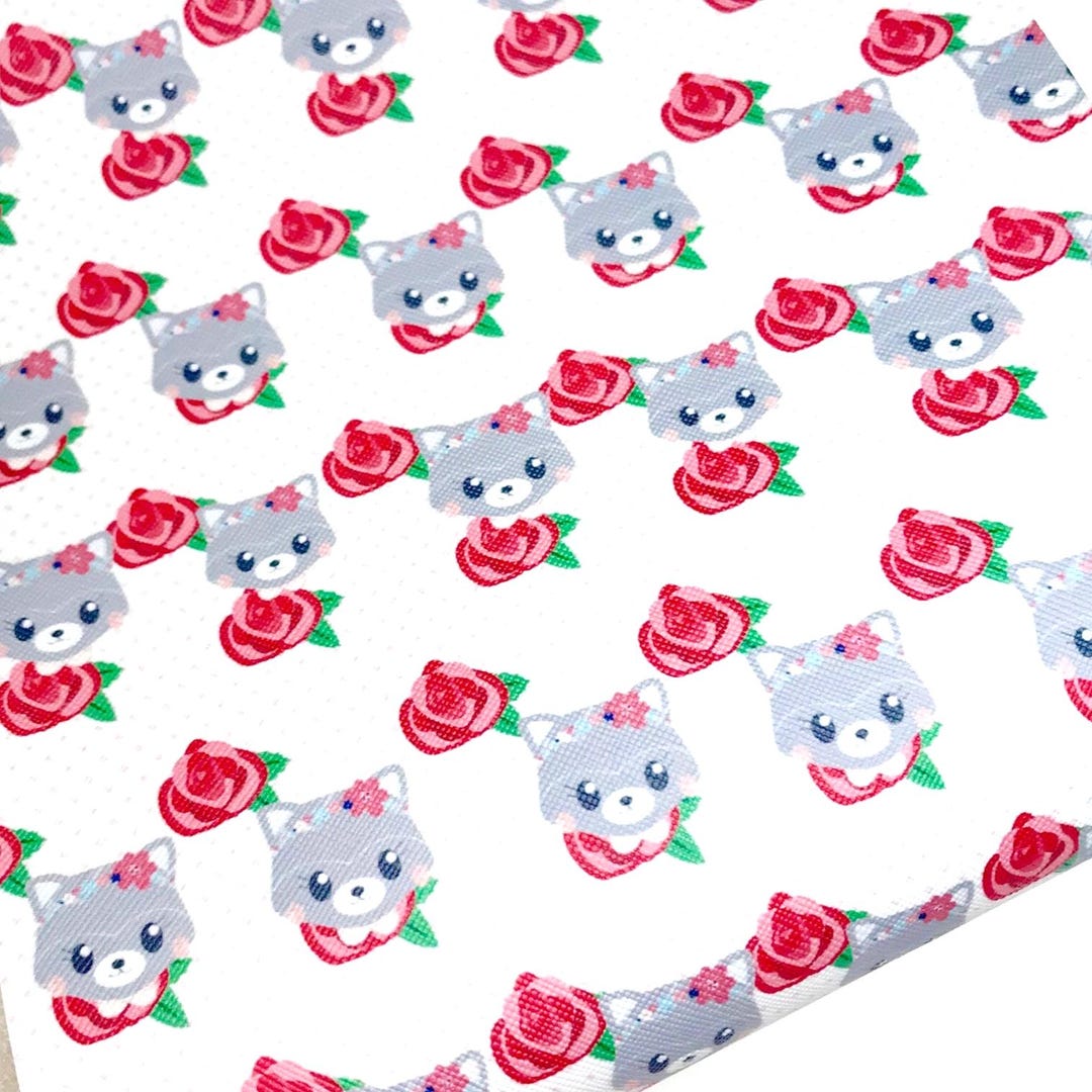 Cat Floral Printed Faux Leather Sheet Vinyl Fabric Pattern Material for ...