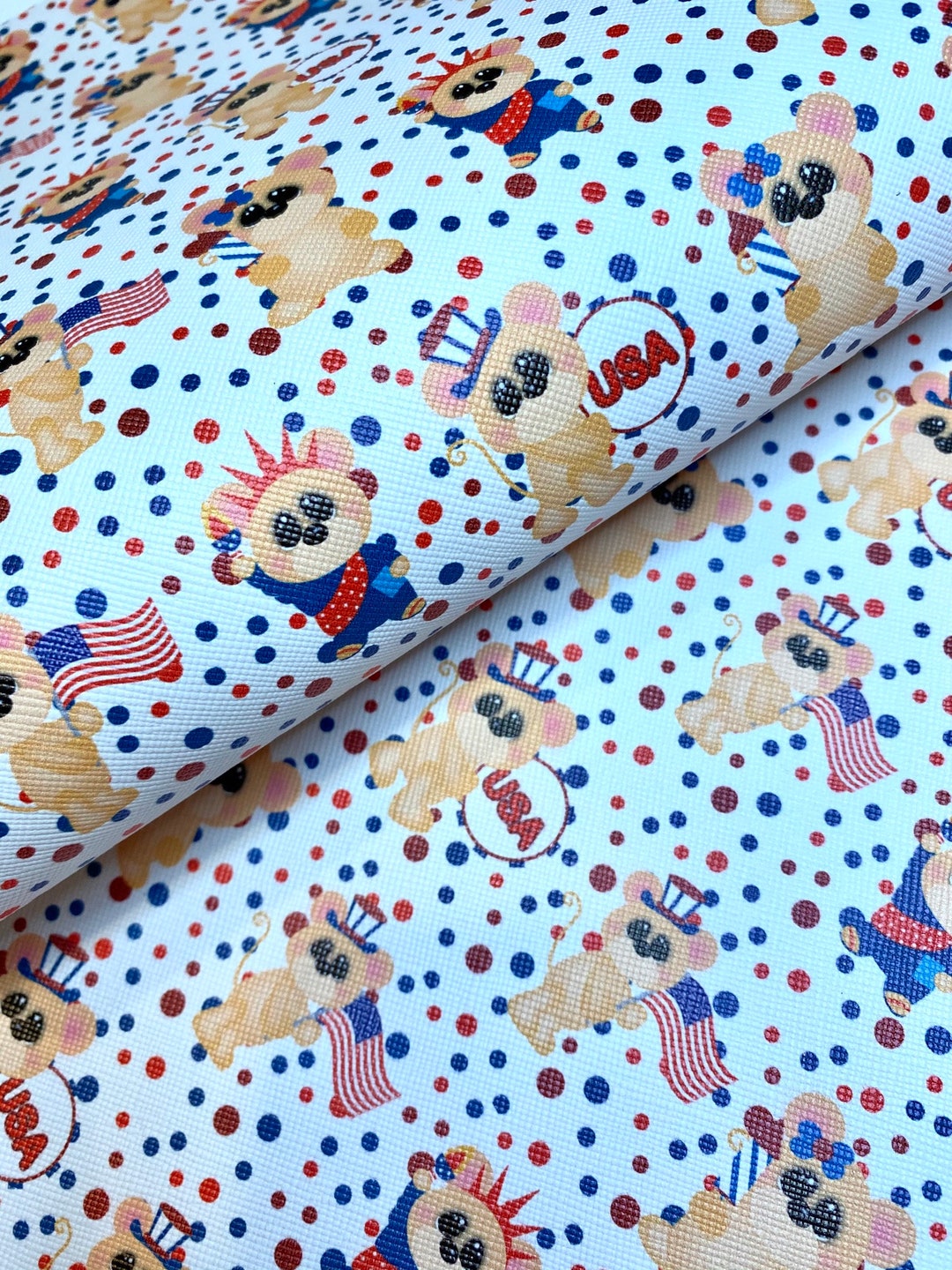 USA Teddy Bear 4th of July Print Faux Leather Sheet, Pattern Vinyl ...