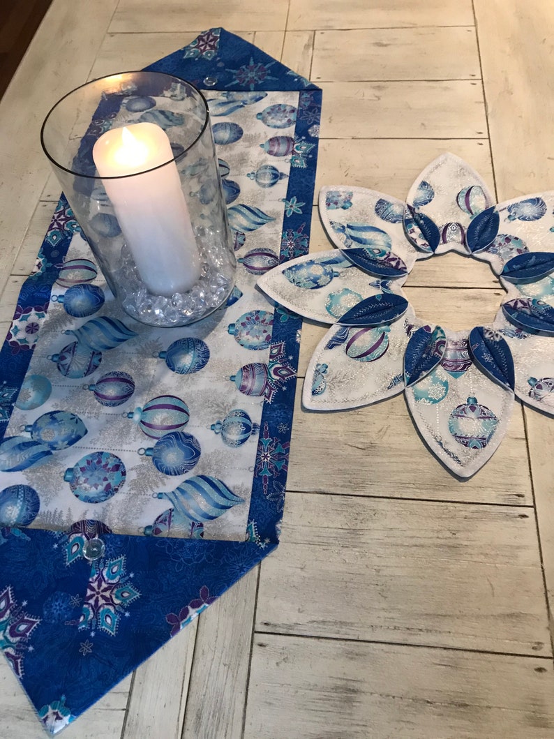 Blue Ornament Table Runner & Centerpiece - Etsy