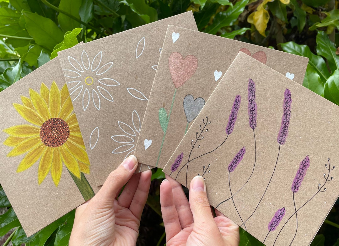 Hand Painted, Recycled Cards | Eco Friendly & Hand Painted Floral Card ...