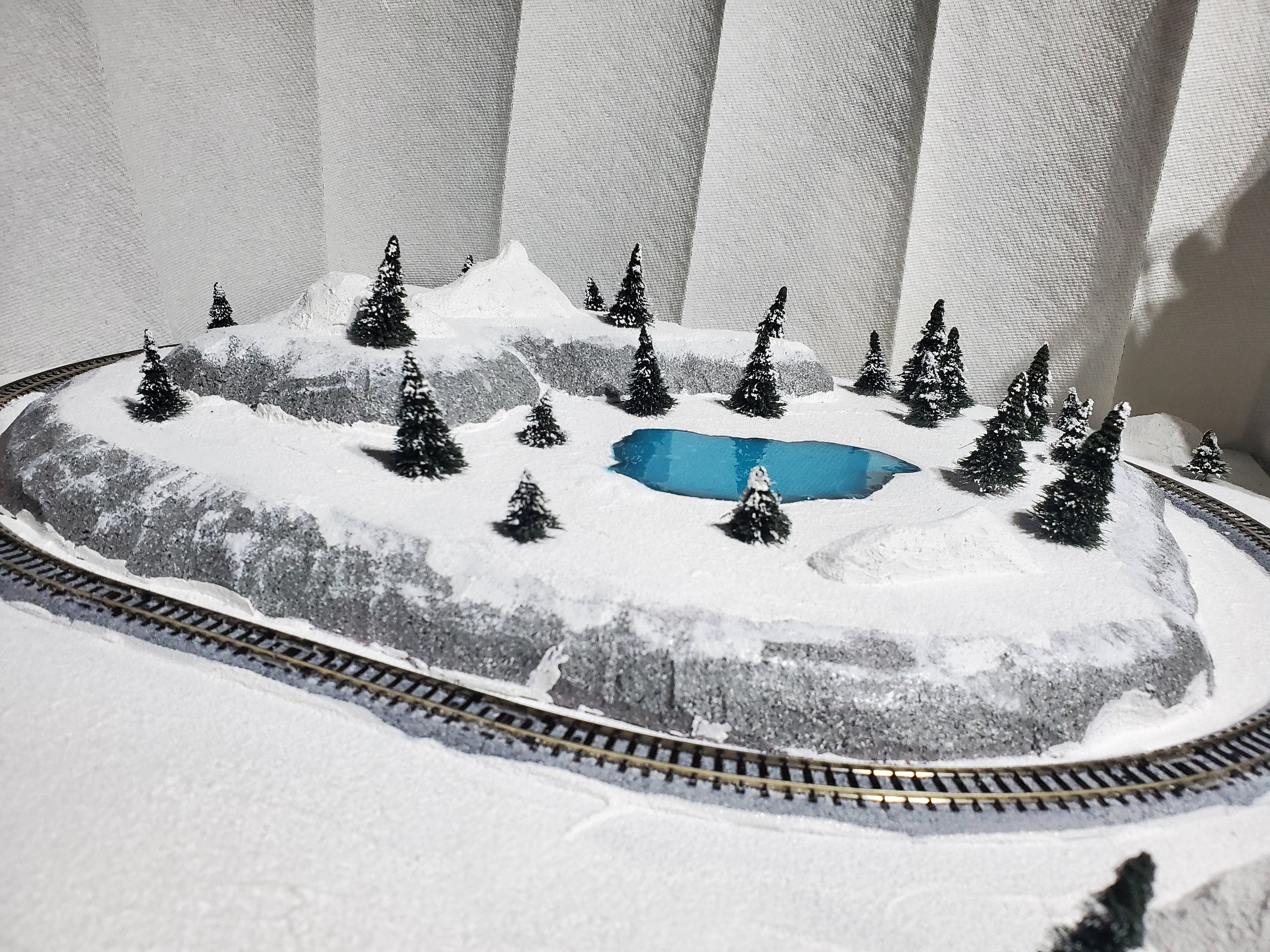 Alpine Themed Train Layout With Lake on Handmade 24x24 Board With N ...