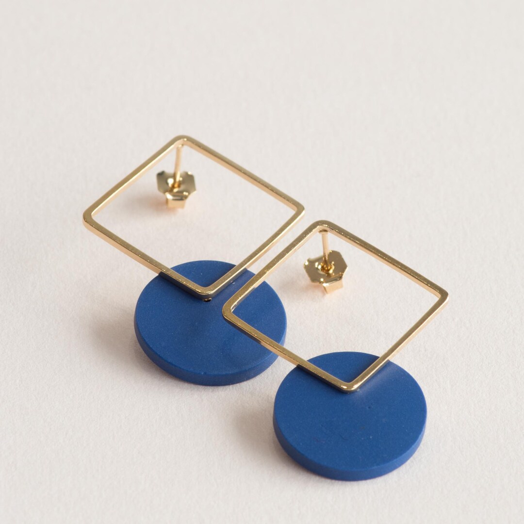 Geometric Posts With Blue Ceramic Pendant, Art Deco Posts, Blue Bridal ...