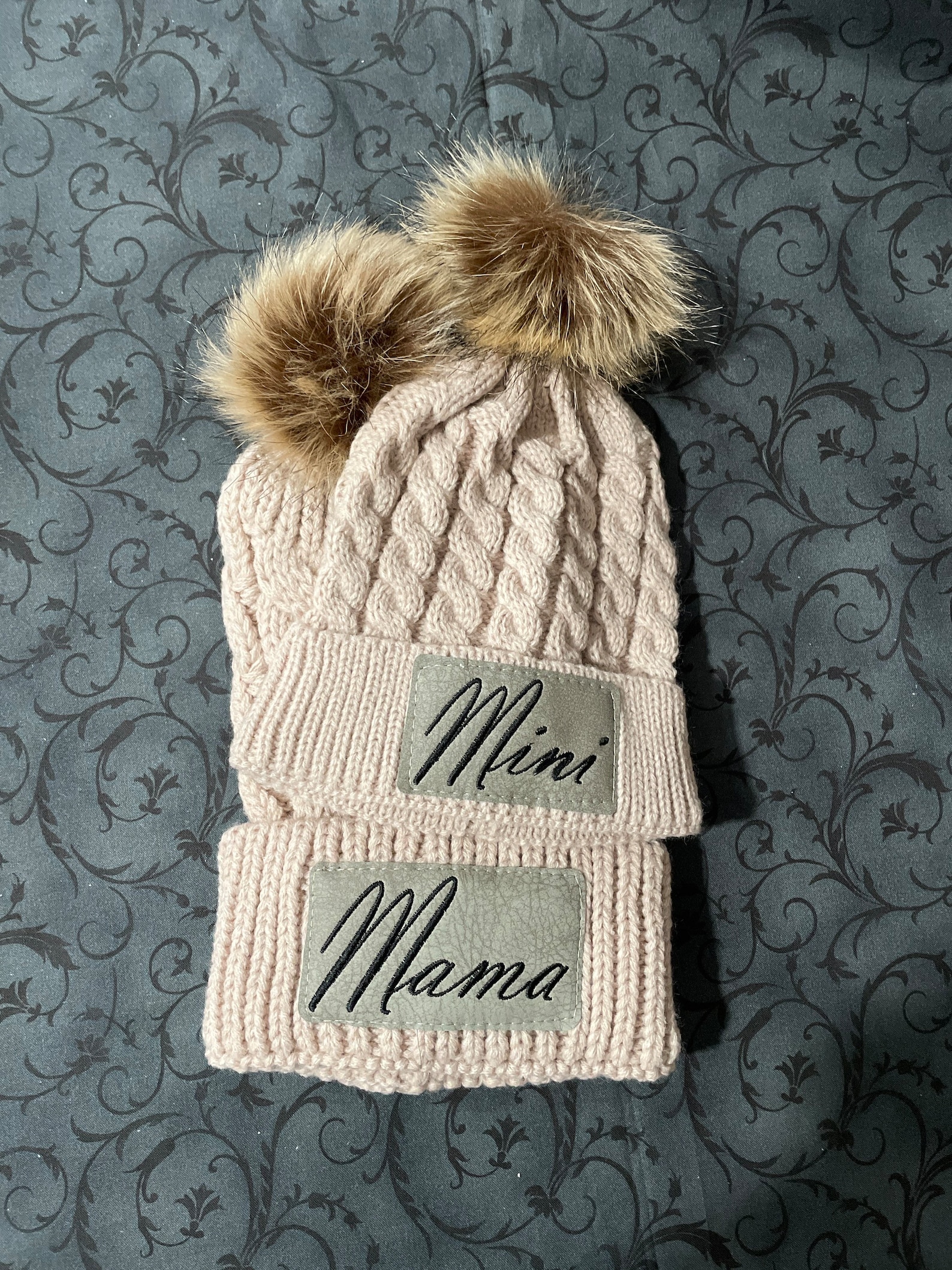 Mama and Mini Embroidered Patch Matching Pom Pom Beanie Set. - Etsy