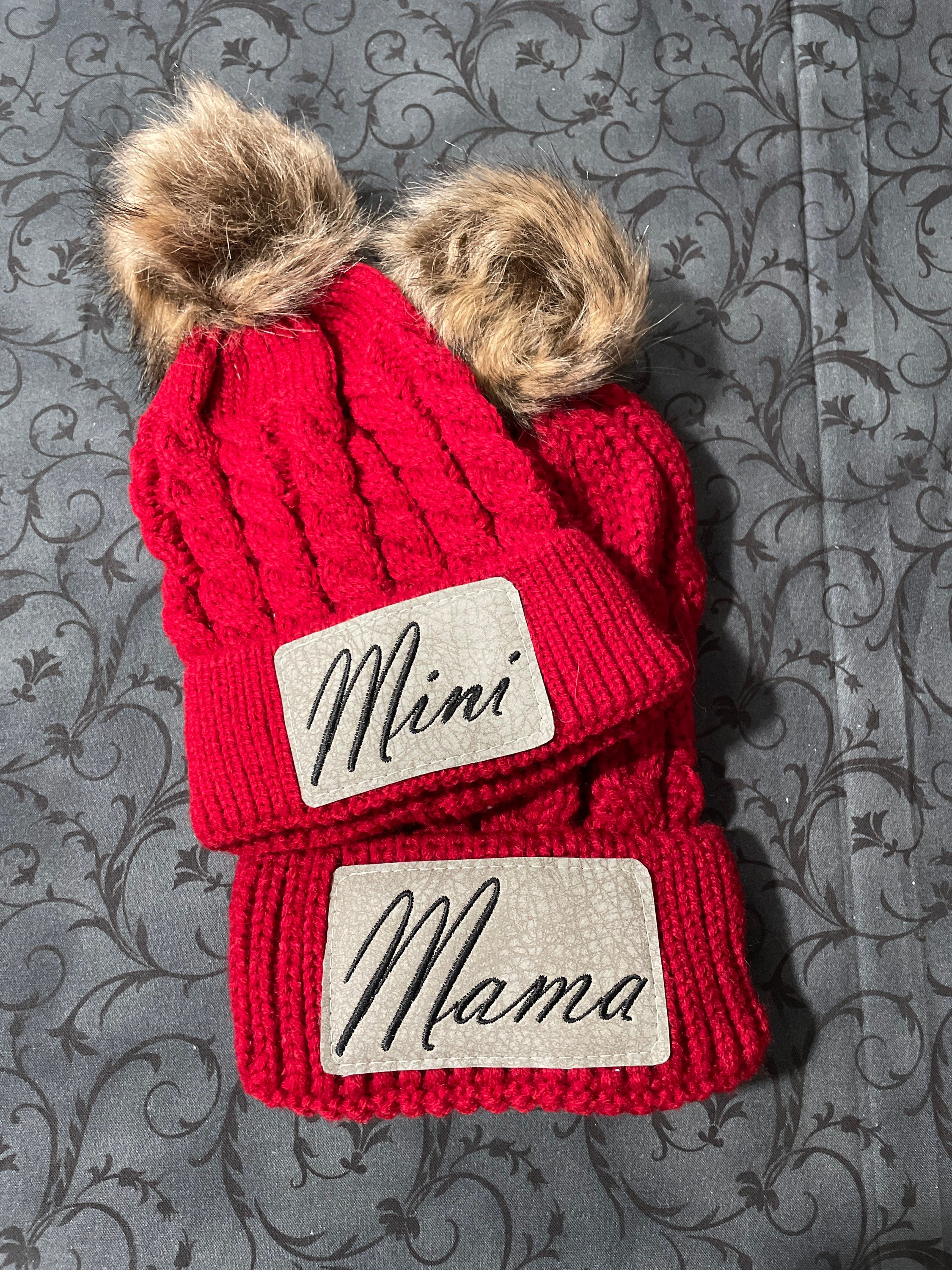 Mama and Mini Embroidered Patch Matching Pom Pom Beanie Set. - Etsy