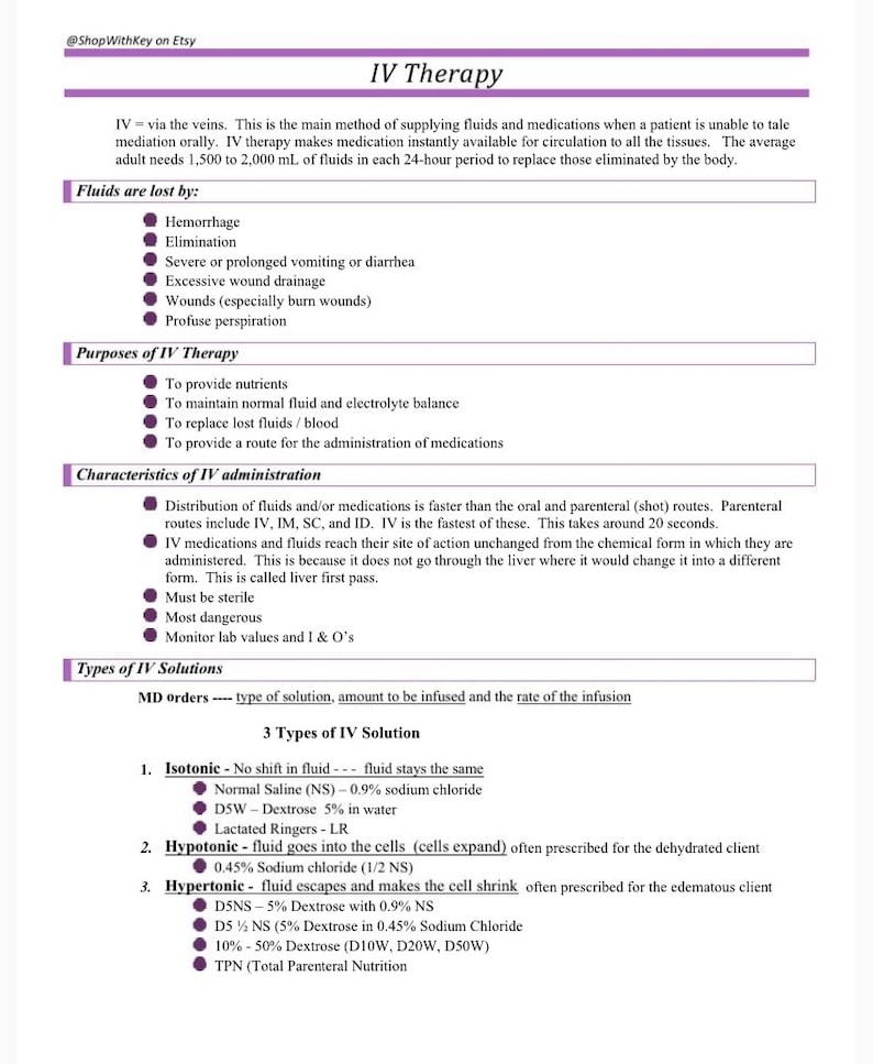 IV Therapy Study Guide - Etsy