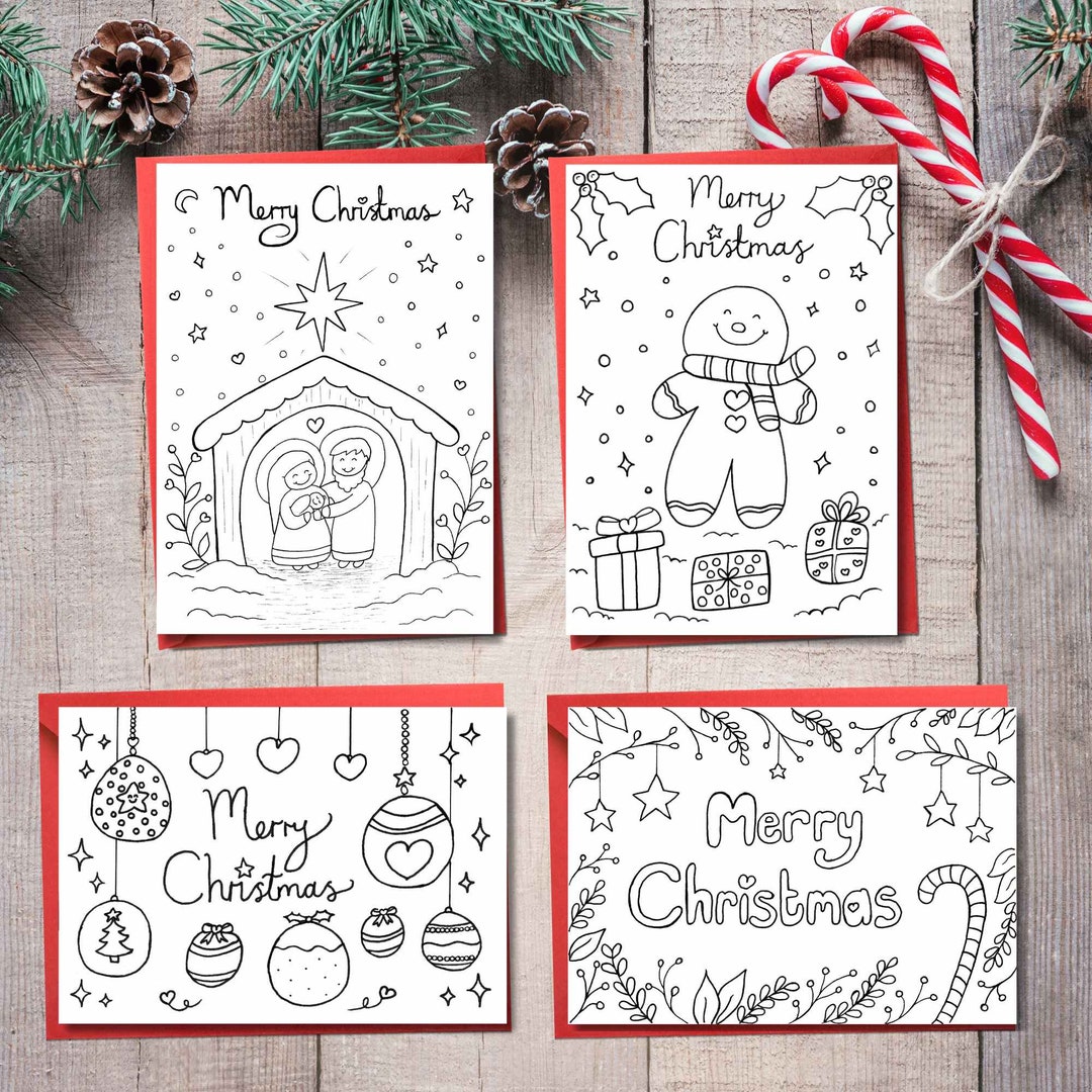 Colour in Christmas Cards Kids Christmas Colouring in Cards - Etsy