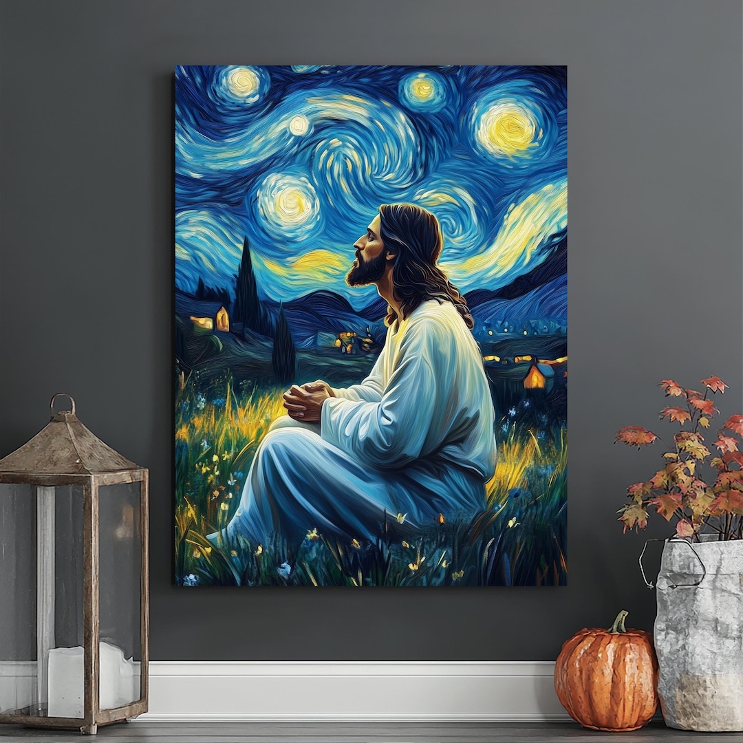 Jesus Starry Night Canvas - Christian Wall Art, Faith and Prayer Decor ...