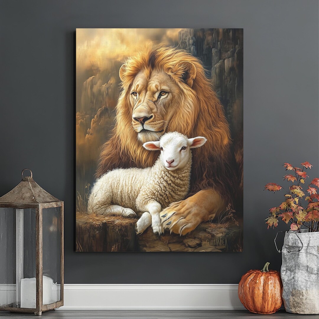 Lion and Lamb Canvas Print: Symbol of Peace, Christian Wall Art - Etsy