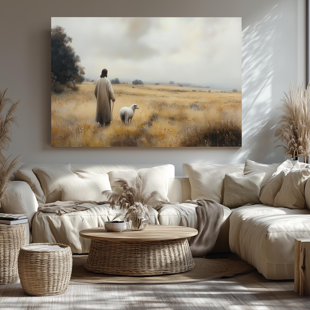 Jesus and Lamb Canvas Wall Art | Christian Pastoral Print | Faith ...