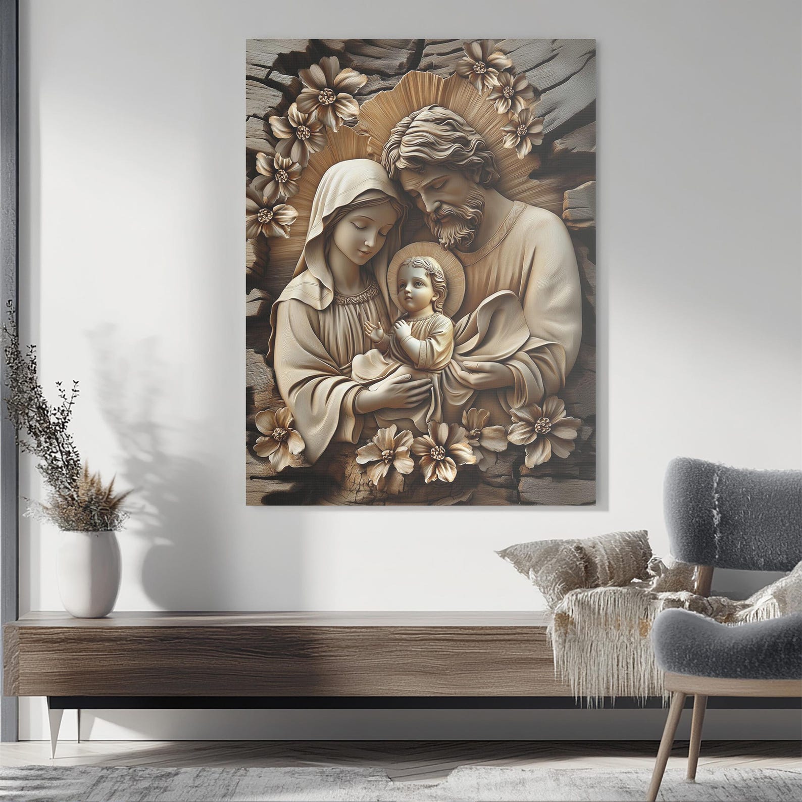 Holy Family Sacred Heart Canvas - Religious Catholic Wall Art, Jesus ...