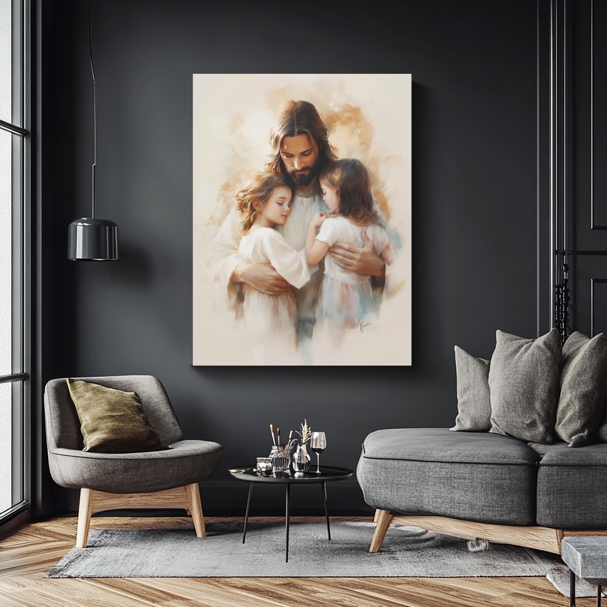 Jesus Embracing Children Canvas Wall Art - Christian Faith Decor ...