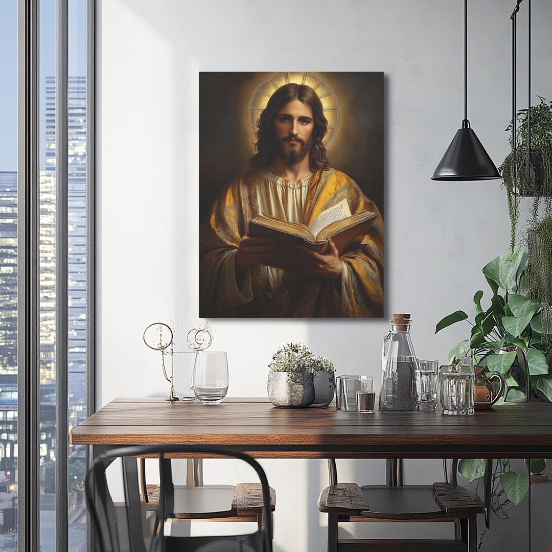 Jesus Christ Portrait Reading a Holy Book - Elegant Canvas Art With ...