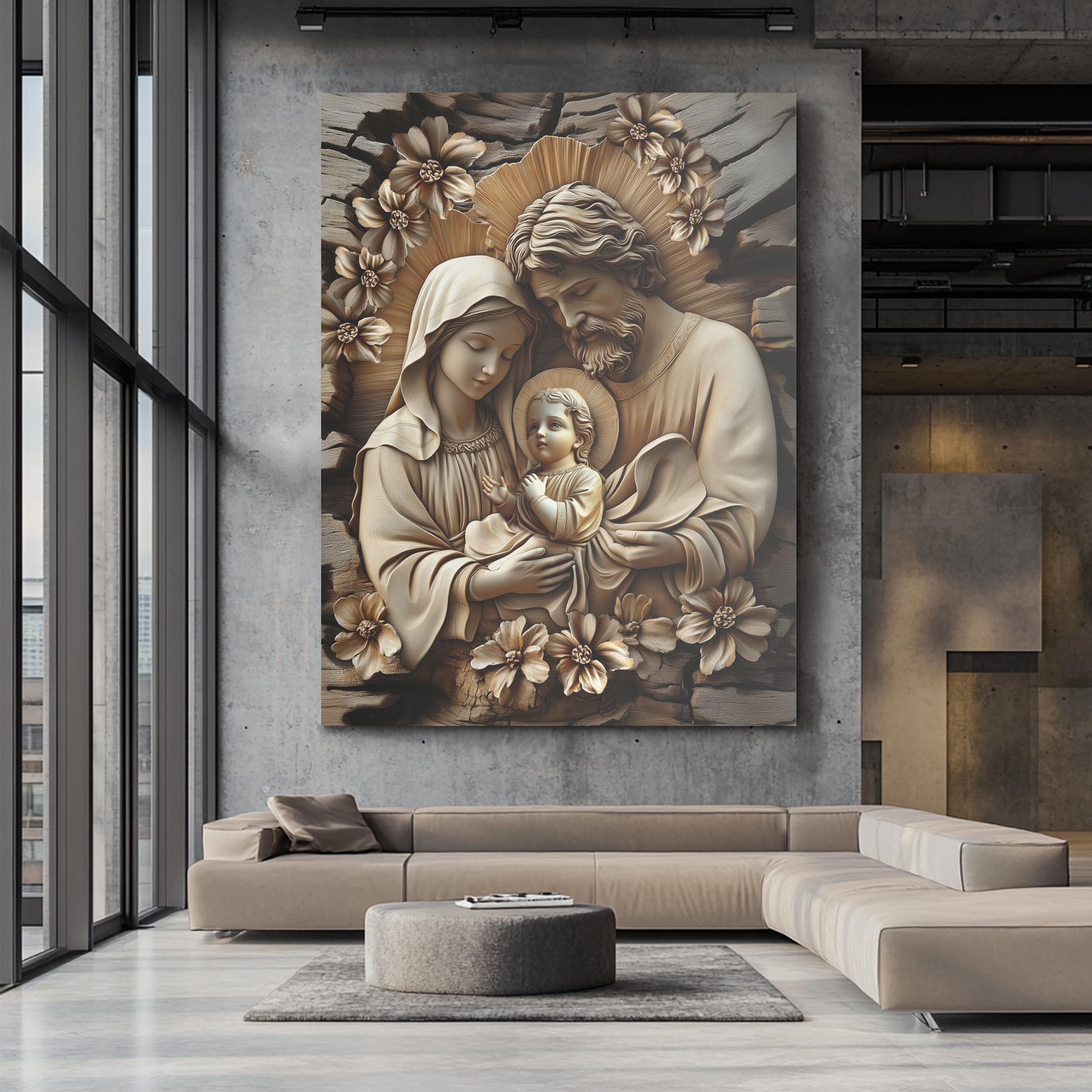 Holy Family Sacred Heart Canvas - Religious Catholic Wall Art, Jesus ...