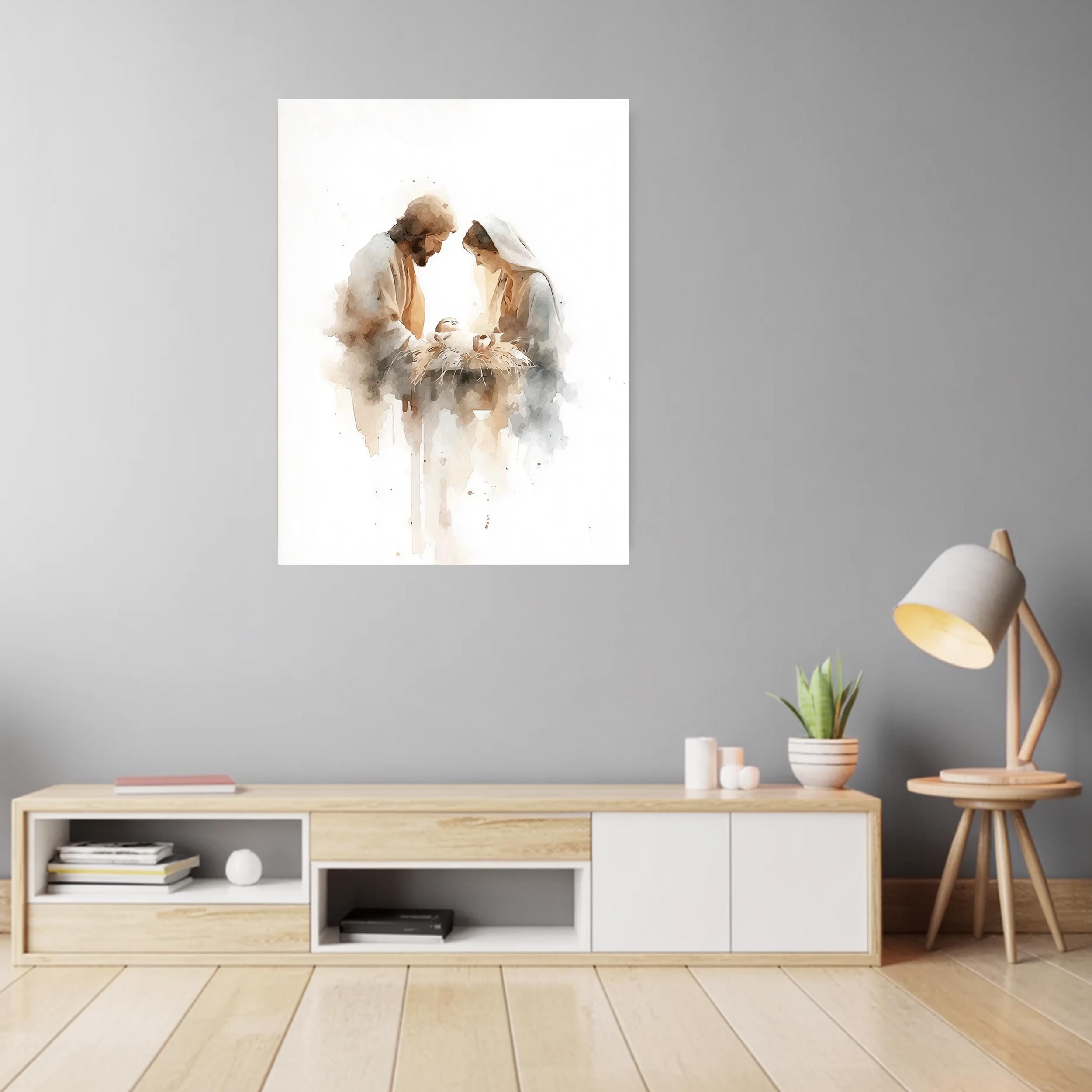 Minimalist Nativity Canvas: Watercolor Holy Family Christmas Wall Art ...