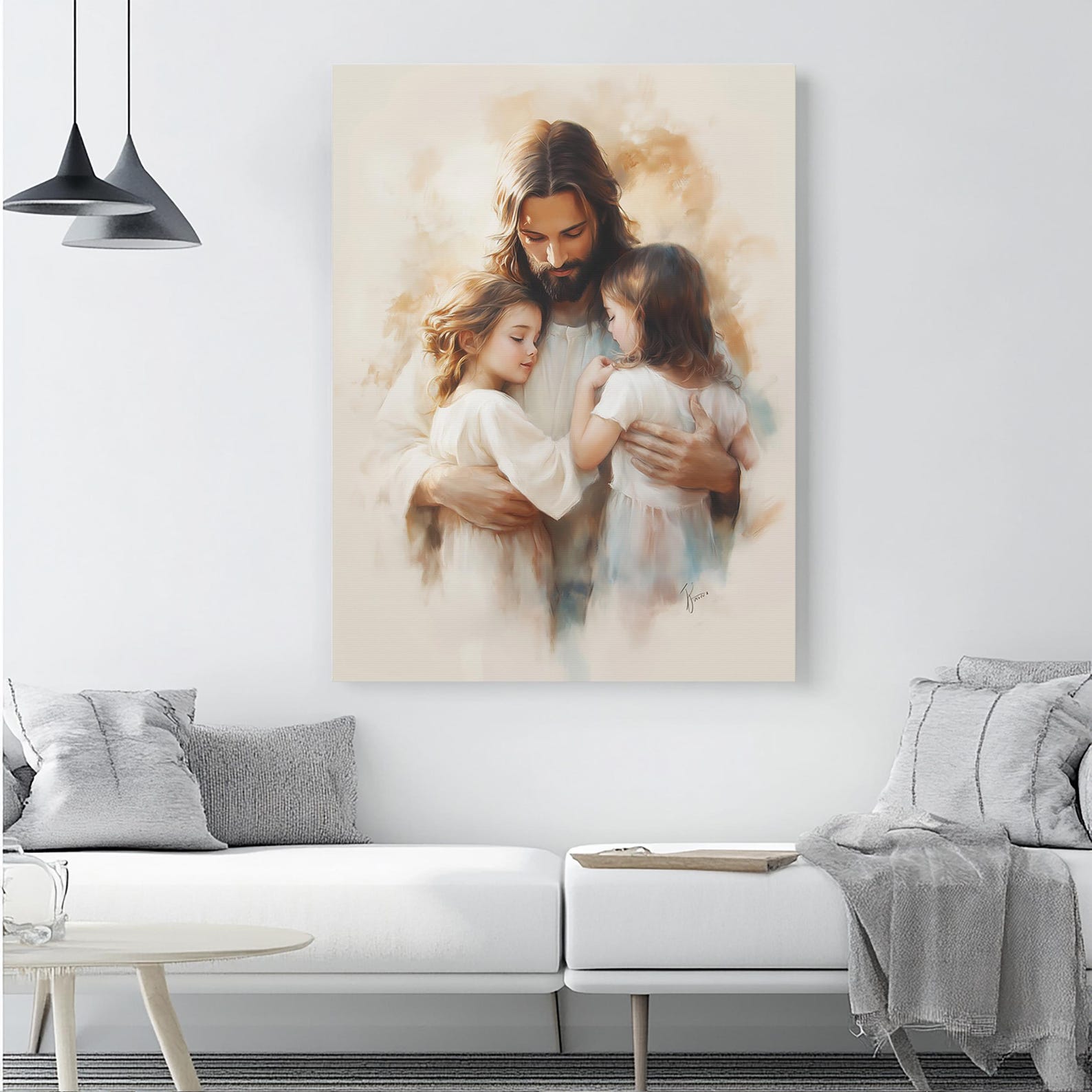 Jesus Embracing Children Canvas Wall Art - Christian Faith Decor ...