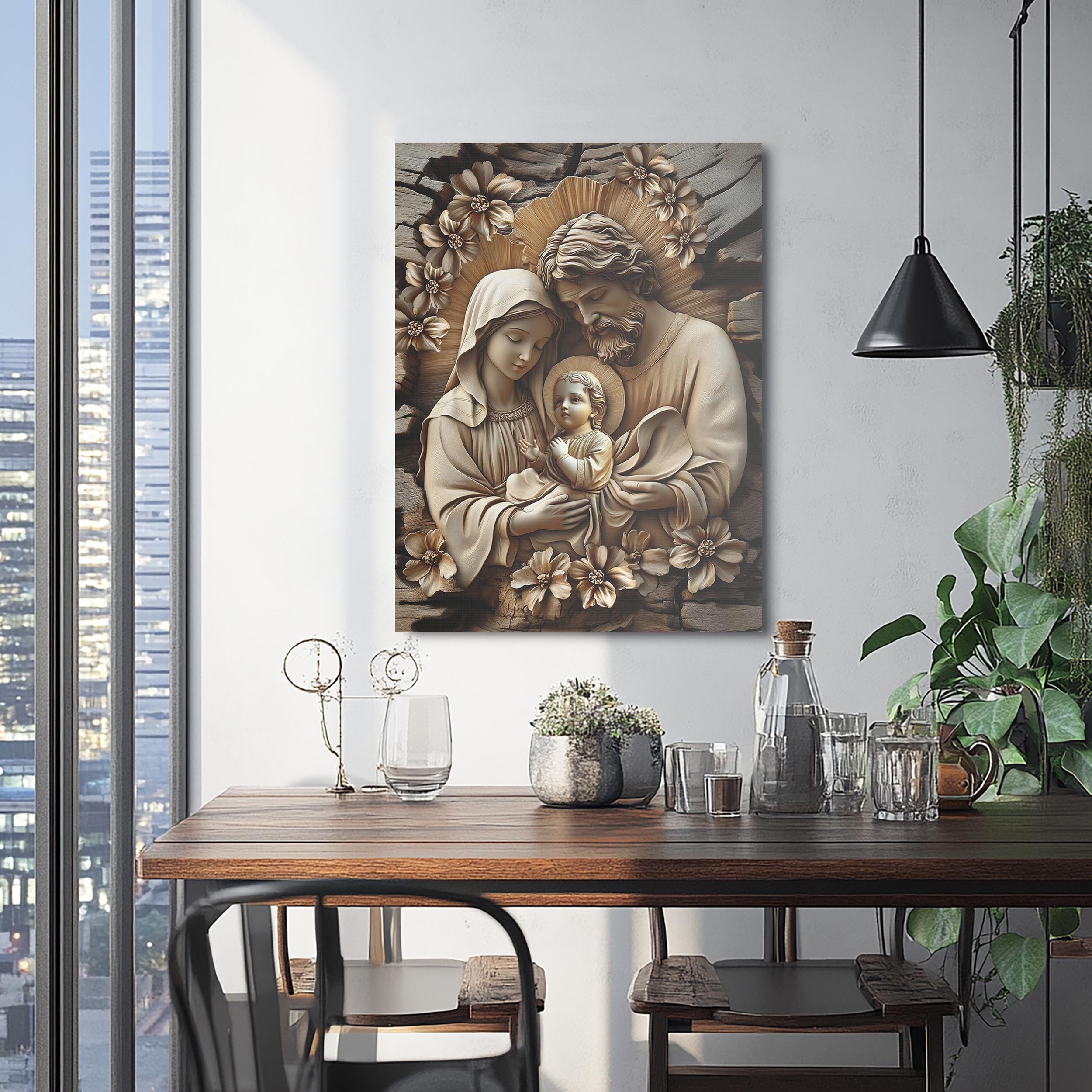 Holy Family Sacred Heart Canvas Religious Catholic Wall Art, Jesus Mary ...