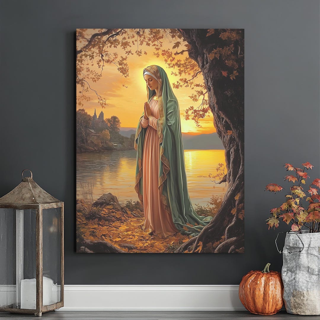 Virgin Mary Praying at Sunset - Catholic Canvas Art, Religious Wall ...
