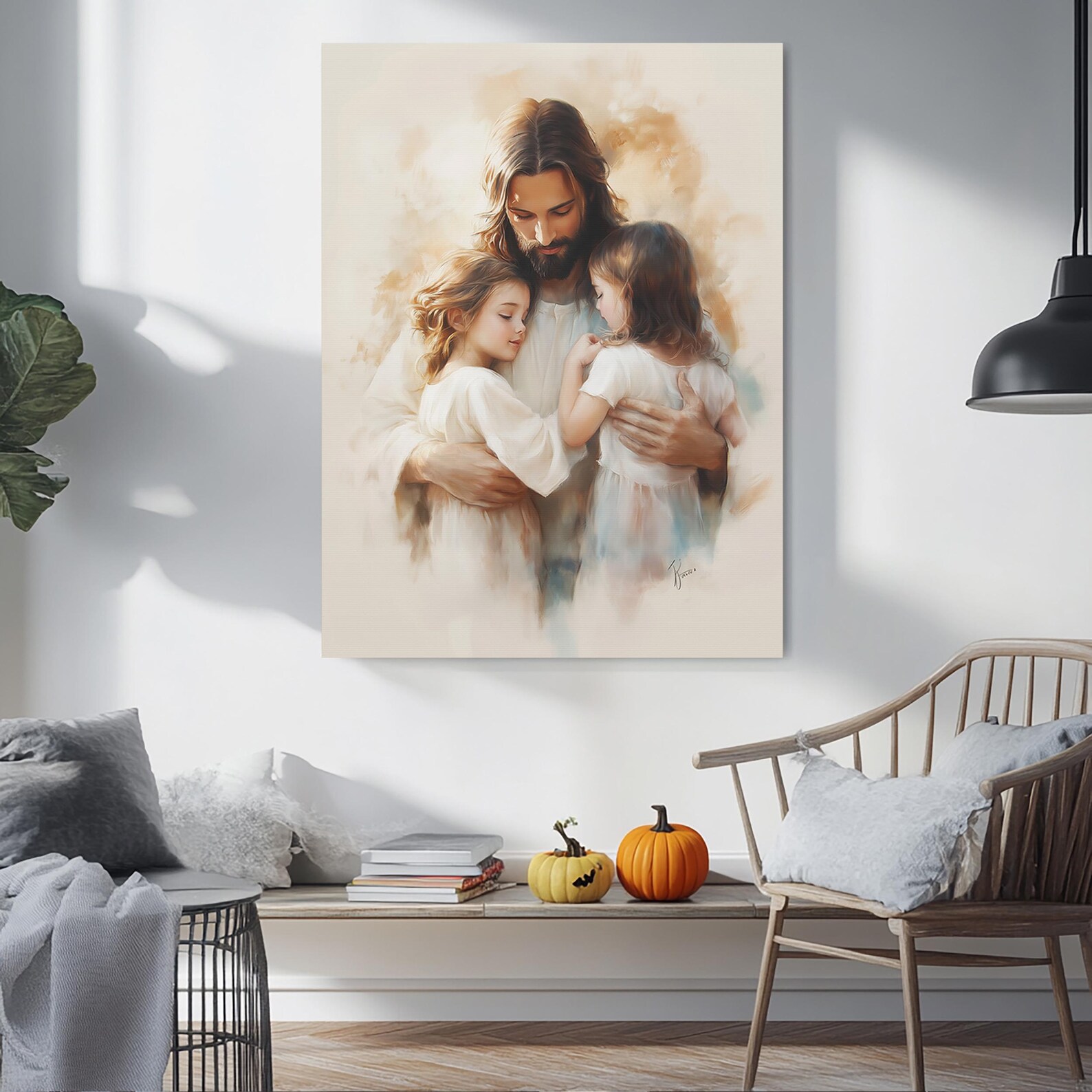 Jesus Embracing Children Canvas Wall Art - Christian Faith Decor ...