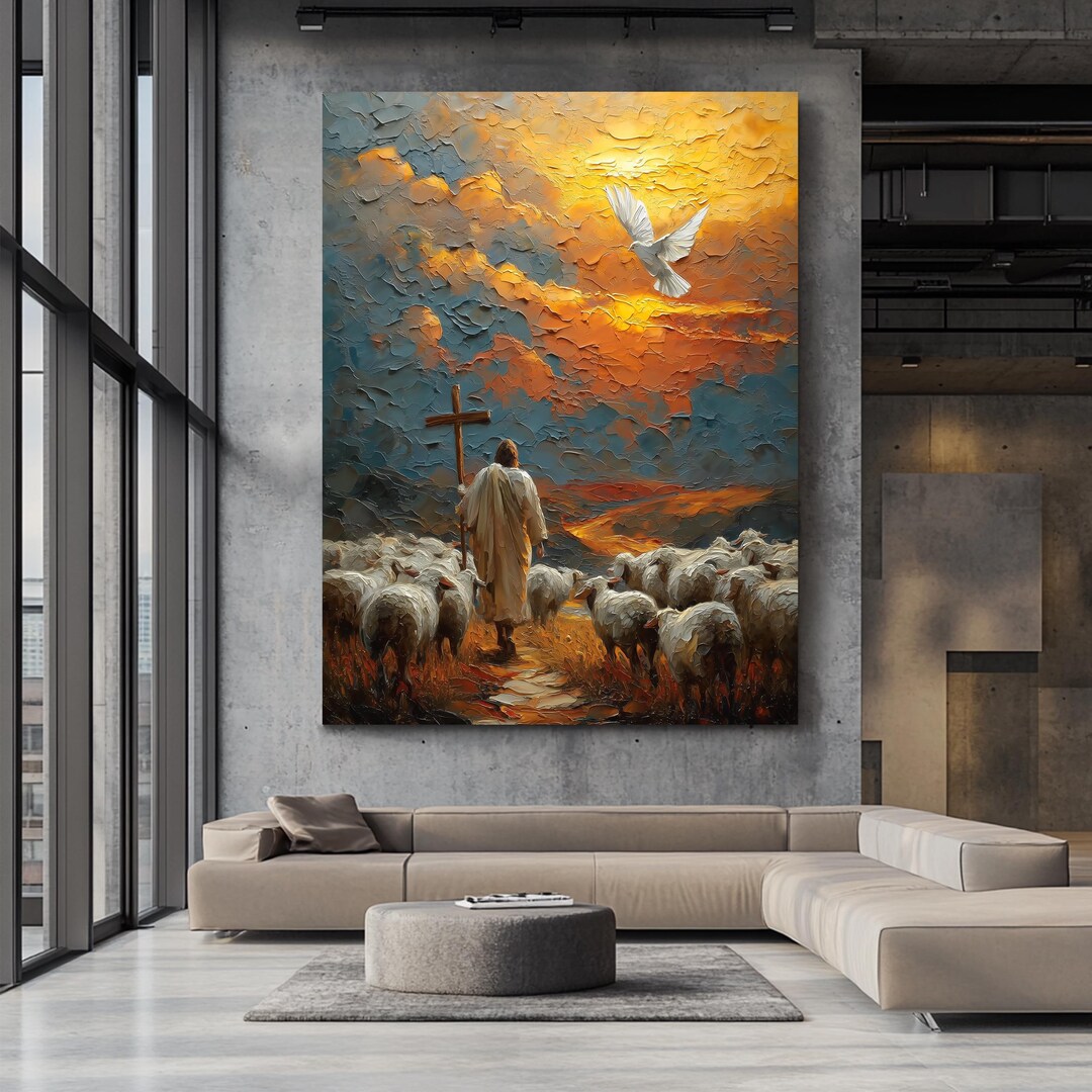 Jesus the Good Shepherd Canvas Print, Holy Spirit Dove, Religious Wall ...