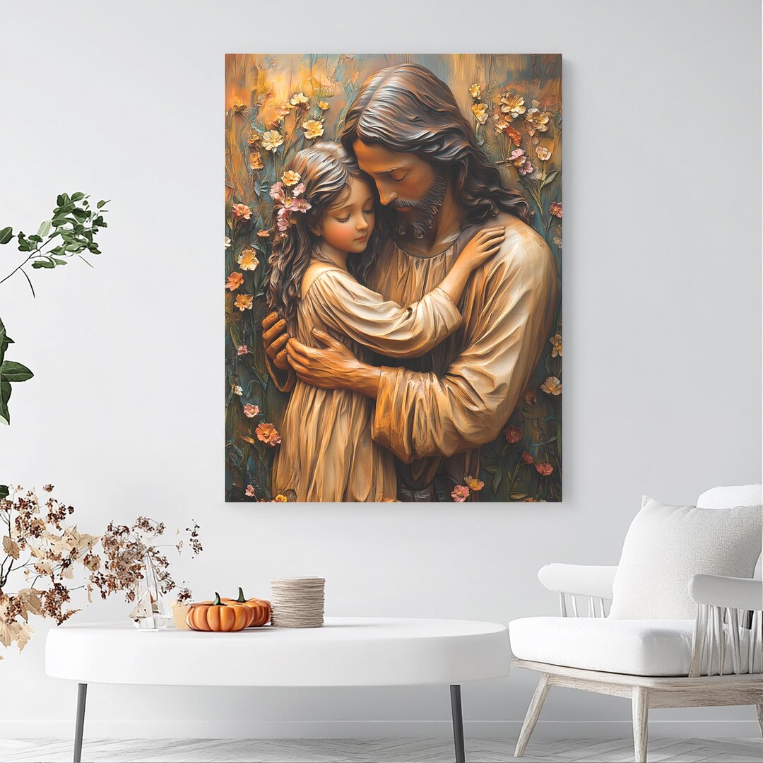 Jesus Hugging a Child in Autumn - Inspirational Christian Canvas Wall ...