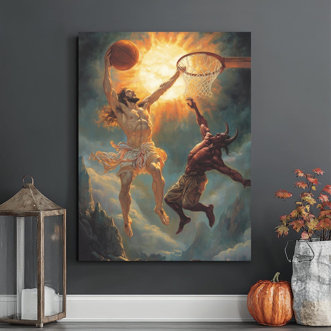 Jesus Vs Devil Basketball Canvas Print: Inspirational Wall Art - Etsy